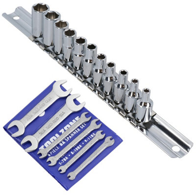 1/4" Drive 11pc BA Sockets & 6pc BA Spanner Precision Open Ended Wrench