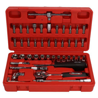 1/4" Drive Metric Shallow Socket and Accessory Set Hex Torx PH PZ Bits 46pc