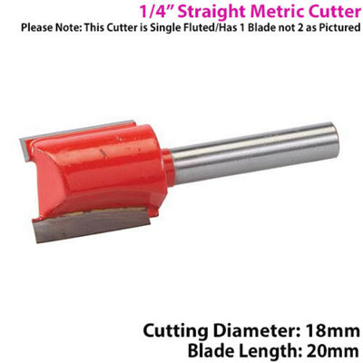 1/4" SHANK 18mm x 20mm Tungsten Carbide Straight Router Bit Worktop ...