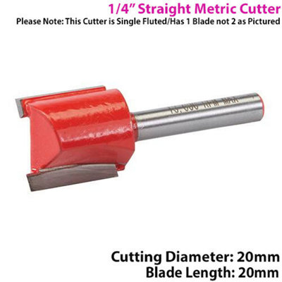 1/4" SHANK 20mm x 20mm Tungsten Carbide Straight Router Bit Worktop ...