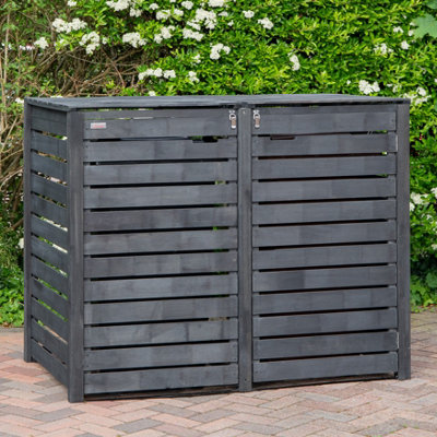 1.43m x 1.16m Outdoor Wooden Garden Double Wheelie Bin Store Storage ...