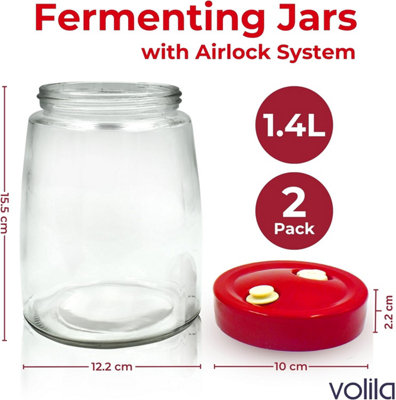 1.4L Glass Fermentation Jars with Airlocks, 2-Pack for Kimchi, Kombucha ...