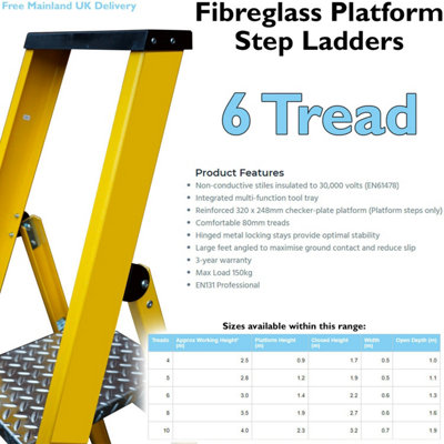 1.4m Heavy-Duty Fibreglass Platform Step Ladder with 6 Treads for ...