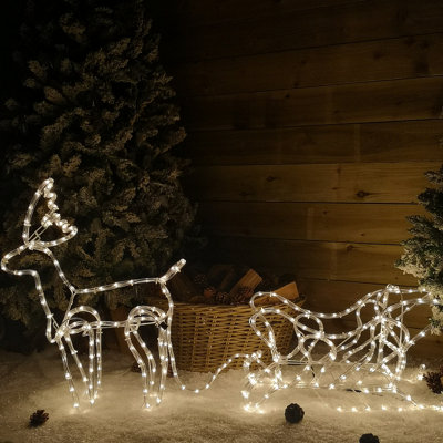 1.4m LED Rope Light Reindeer with Sleigh Christmas Decoration in Warm White