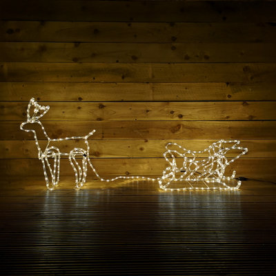 1.4m LED Rope Light Reindeer with Sleigh Christmas Decoration in Warm White