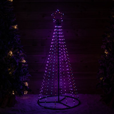 1.4m Light up Christmas Pyramid Cone Tree with 308 Multi-Action Rainbow ...