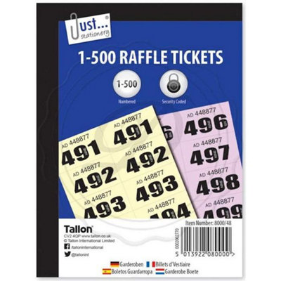 1-500 Cloakroom Raffle Draw Numbered Raffle Tickets Book Parties School ...