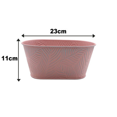 1.5L Pastel Pink Trough Planter Leaf Pattern Decorative Patio 23cm Pot Bowl
