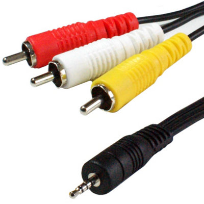 1.5m 2.5mm 4 Pole Mini Jack Plug to 3 RCA PHONO Male Cable Lead TV ...