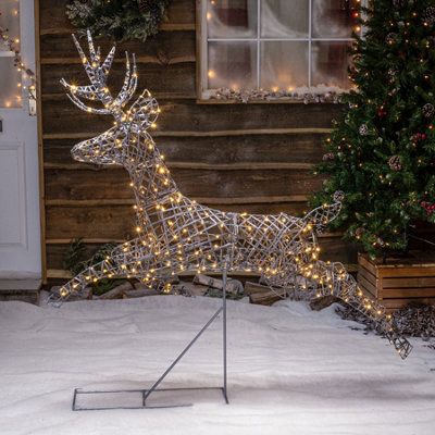 1.5M Grey Wicker Light Up Christmas Flying Reindeer Stag with 330 White ...