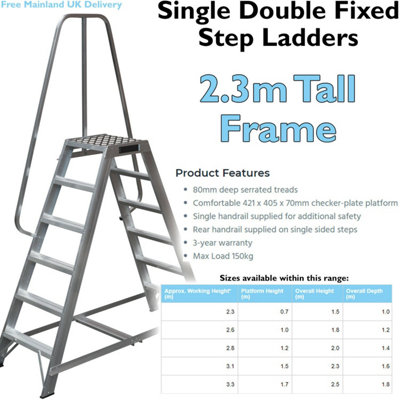 1.5m Heavy Duty Double Sided Step Ladders with Safety Handrail and Wide ...