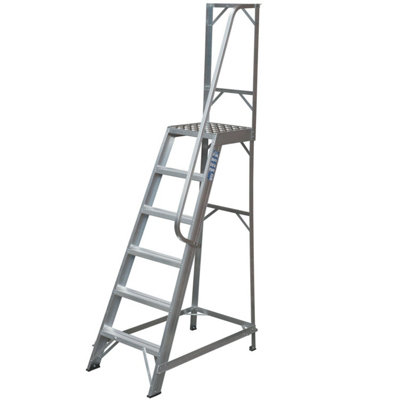 1.5m Heavy Duty Single Sided Fixed Step Ladders - Handrail Platform ...