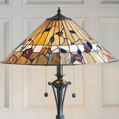 1.5m Tiffany Twin Floor Lamp Dark Bronze & Floral Stained Glass Shade ...