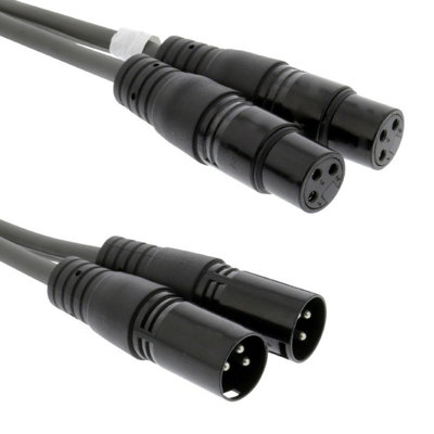 1.5m Twin 3 Pin XLR Male Plug to 2x XLR Female Socket Cable Audio Mic ...