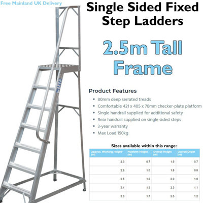 1.7m Heavy Duty Single Sided Step Ladder with Handrail - Safe and ...