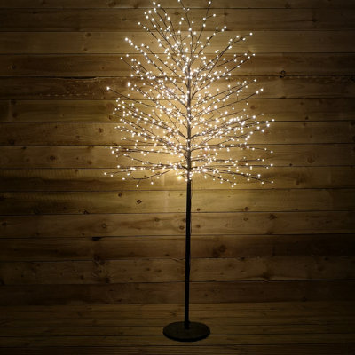 1.8m 6ft Outdoor Black Micro Dot Christmas Blossom Tree with 900 Warm ...