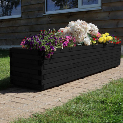 1.8m Black Pine Raised Wooden Trough Planter
