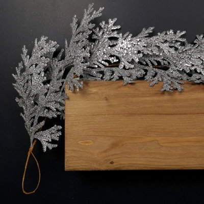 1.8m Silver Glitter Cedar Leaf Garland Christmas Decoration