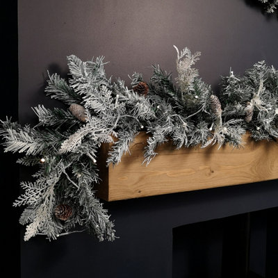 1.8m Snowy Pre Lit Christmas Garland with 50 Warm White LED Lights and ...