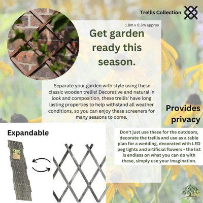 1.8m x 0.3m Heavy Duty Plant Support Wooden Expanding Trellis for ...
