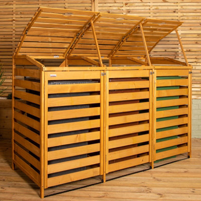 1.99M X 1.25M LARGE WOODEN OUTDOOR GARDEN TRIPLE WHEELIE BIN STORE ...