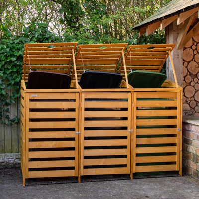 1.99M X 1.25M LARGE WOODEN OUTDOOR GARDEN TRIPLE WHEELIE BIN STORE ...