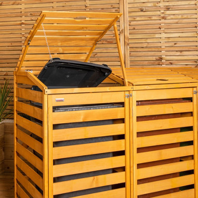 1.99M X 1.25M LARGE WOODEN OUTDOOR GARDEN TRIPLE WHEELIE BIN STORE ...