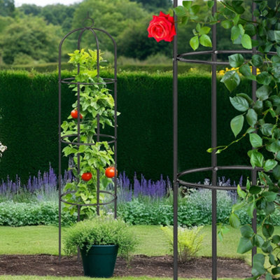 1.9m Garden Obelisk Black Metal Outdoor Trellis Climbing Plant Support ...