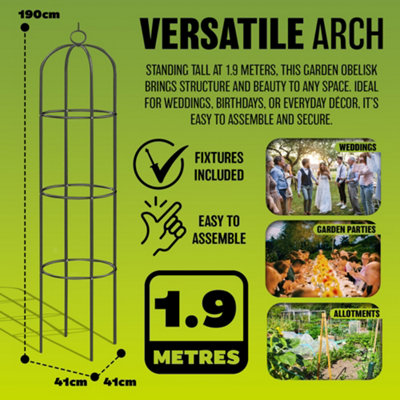 1.9m Garden Obelisk Black Metal Outdoor Trellis Climbing Plant Support ...