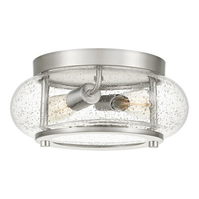 1 Bulb Flush Light Low Ceiling Brushed Nickel LED E27 60W Bulb | DIY at B&Q