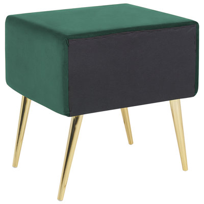 1 Drawer Bedside Table FLAYAT Velvet Emerald Green