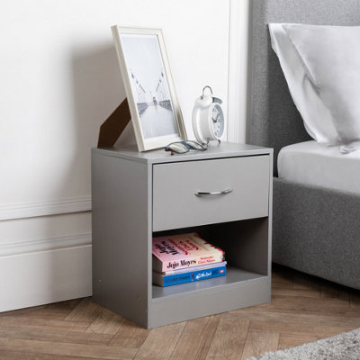 1 Drawer Bedside Table Grey (Set of 2)