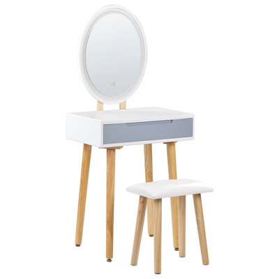 1 Drawer Dressing Table with LED Mirror and Stool White and Grey VESOUL ...