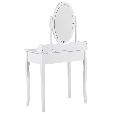 1 Drawer Dressing Table with Oval Mirror and Stool White SOLEIL