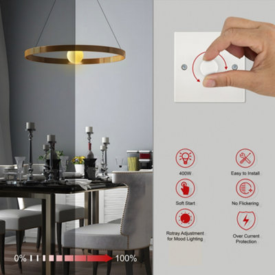 1 Gang 1 Way Dimmer Switch 400W - White