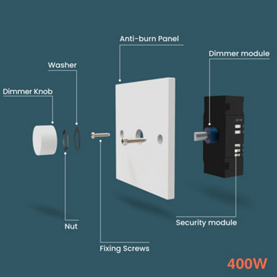 1 Gang 1 Way Dimmer Switch 400W - White