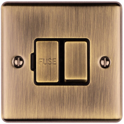 1 Gang 13A Switched Fuse Spur ANTIQUE BRASS & BLACK Metal Rocker Mains ...