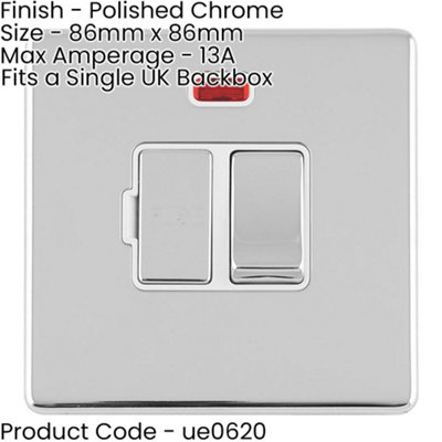 1 Gang 13A Switched Fuse Spur Neon SCREWLESS POLISHED CHROME Mains ...