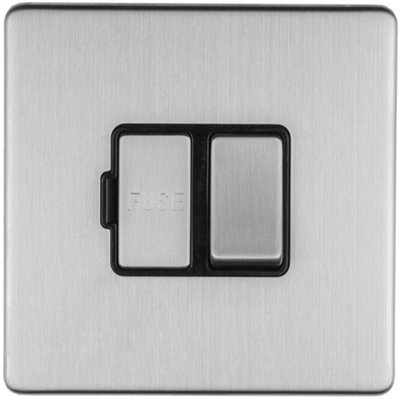 1 Gang 13A Switched Fuse Spur SCREWLESS SATIN STEEL Rocker Mains ...