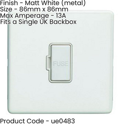 1 GANG 13A UNSWITCHED FUSE SPUR SCREWLESS MATT WHITE ROCKER MAINS ISOLATION