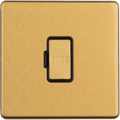 1 Gang 13A Unswitched Fuse Spur SCREWLESS SATIN BRASS Rocker Mains ...