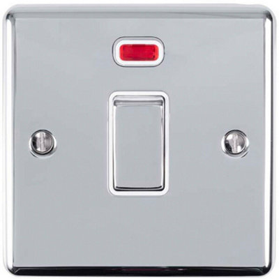 1 Gang 20A DP Single Switch & Neon Power Indictor CHROME & White Trim