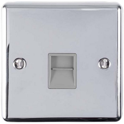 1 Gang BT Extension Telephone Wall Socket CHROME & GREY Secondary ...