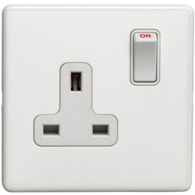 1 Gang DP 13A Switched UK Plug Socket SCREWLESS MATT WHITE Wall Power ...