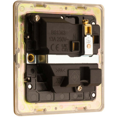 1 Gang DP 13A Switched UK Plug Socket SCREWLESS SATIN BRASS Wall Power ...