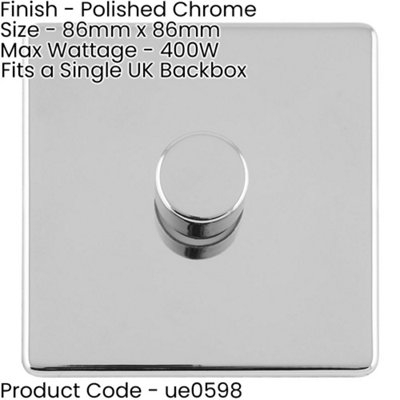 1 Gang Rotary Dimmer Switch 2 Way LED SCREWLESS POLISHED CHROME Light ...