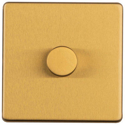 1 Gang Rotary Dimmer Switch 2 Way LED SCREWLESS SATIN BRASS Light ...
