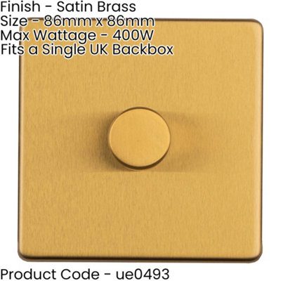 1 Gang Rotary Dimmer Switch 2 Way LED SCREWLESS SATIN BRASS Light ...