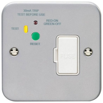 1 Gang Single 13A Unswitched Fuse Spur & 30mA Passive RCD METAL CLAD ...
