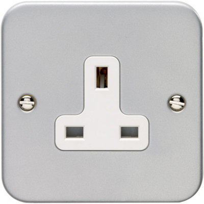 1 Gang Single 13A Unswitched UK Plug Socket HEAVY DUTY METAL CLAD Power ...